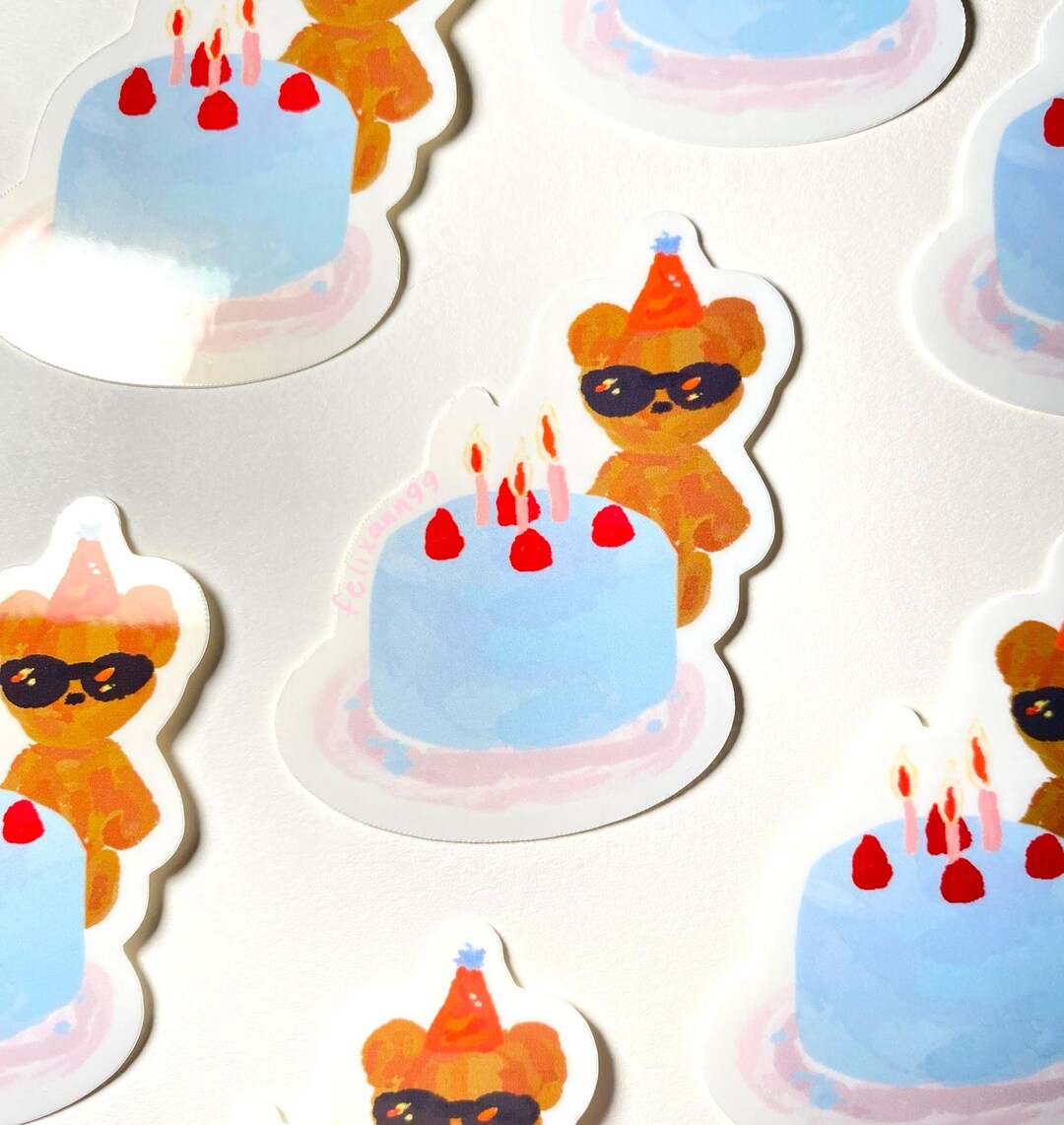 Teddy Bear Birthday Vinyl Sticker | Celebration, Food Stickers, Kindle ...