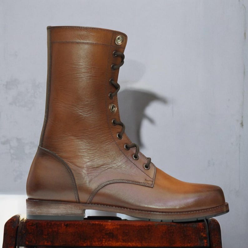 Handmade Military Leather Boots Ankle Boots | Low Heel Lace-up Knight ...