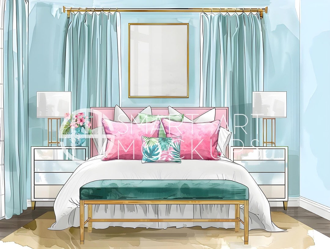 Preppy Aesthetic Mockup Tropical Beach Bedroom Mockup One Frame Mock up ...
