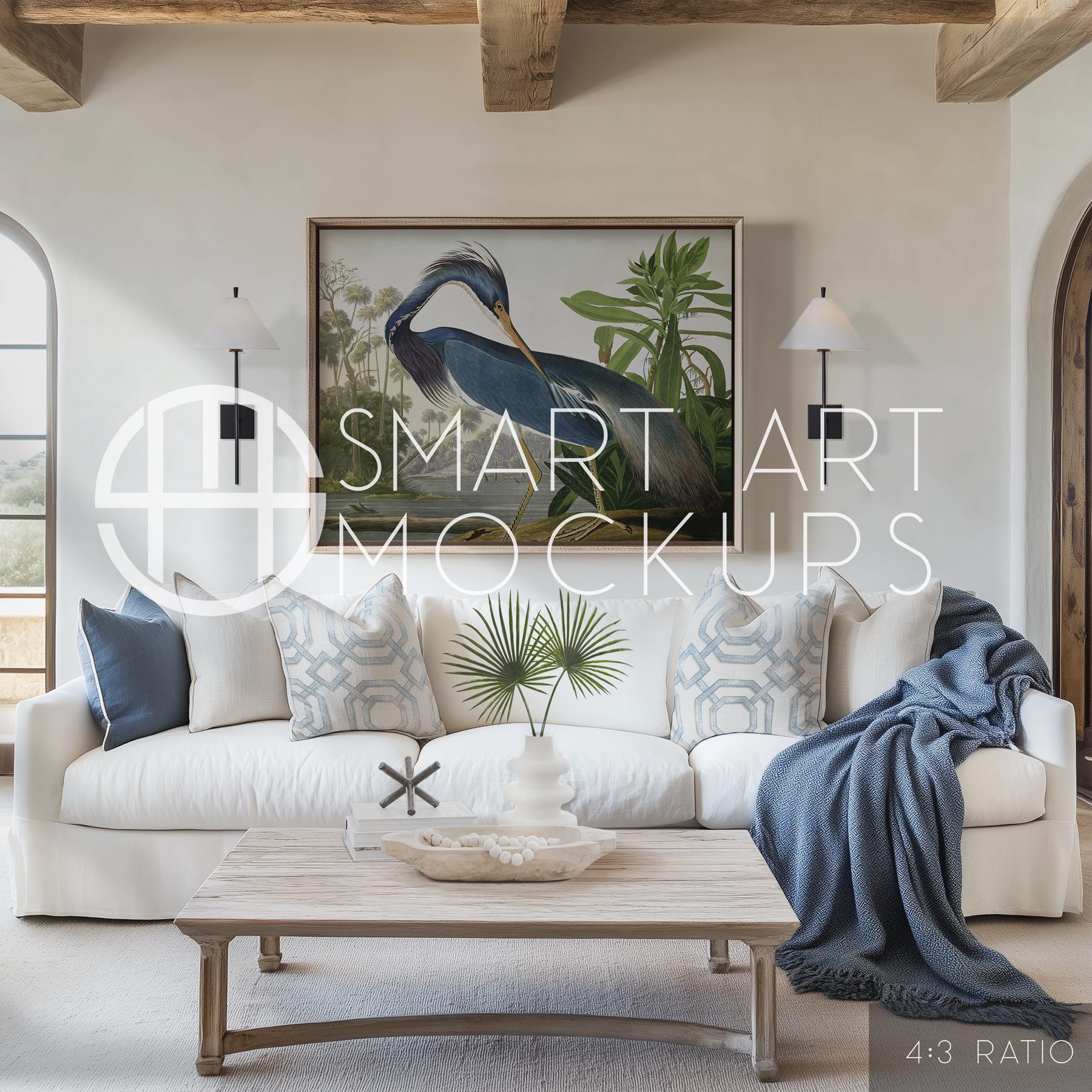Coastal Living Room Mockup, Beach House Mockup, Blue Room Mockup ...