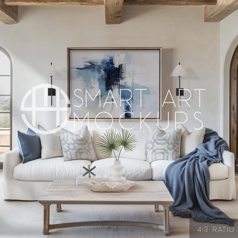 Coastal Living Room Mockup, Beach House Mockup, Blue Room Mockup ...