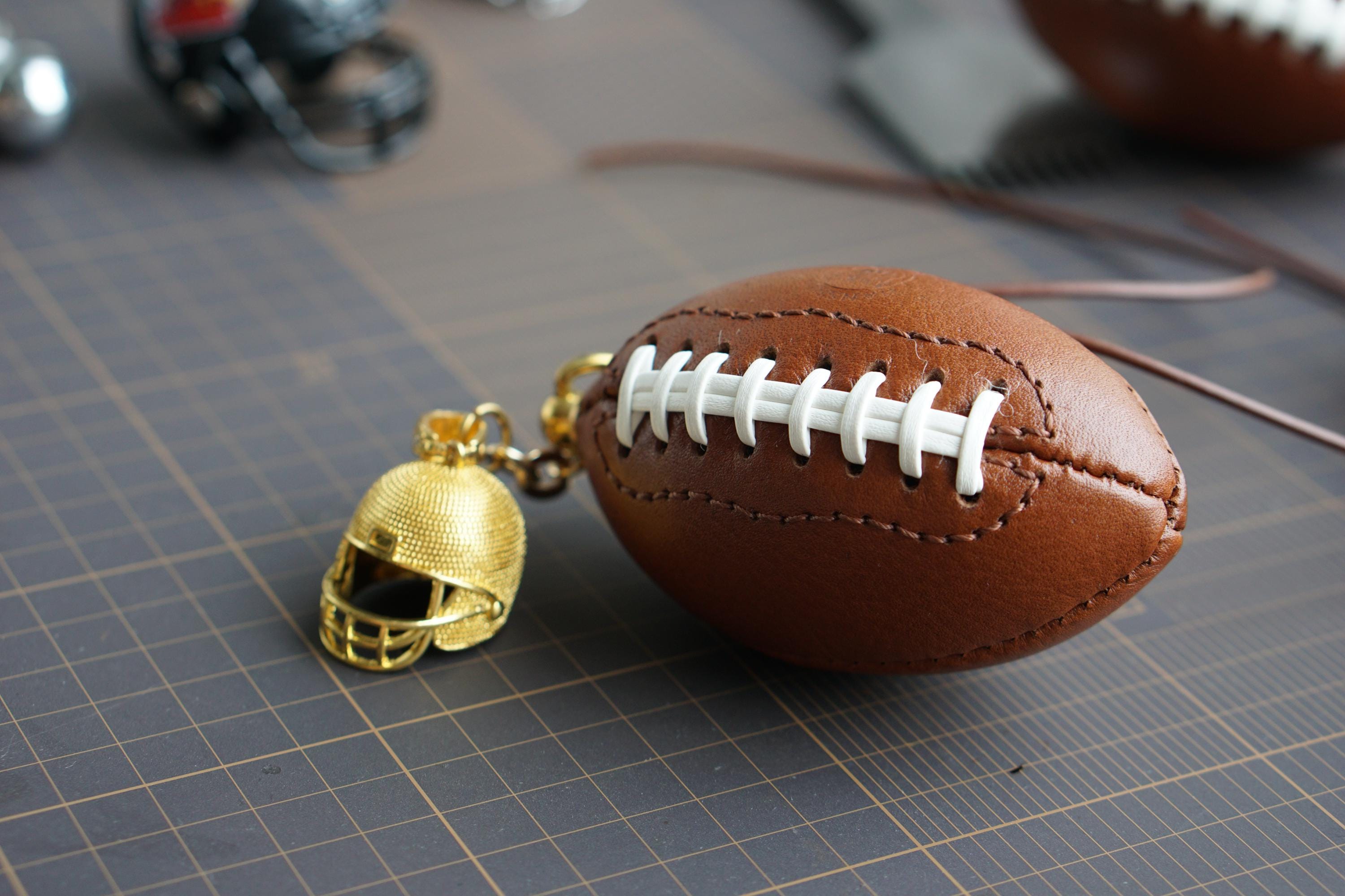 Handmade Leather Football Keychain: Helmet Charm, Car Decoration - Etsy