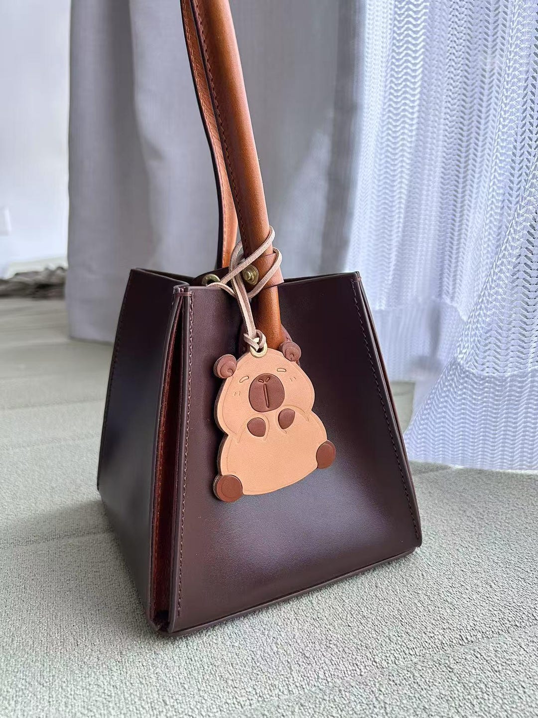 Handmade Leather Capybara Bag Charm, Animal Keychain - Etsy