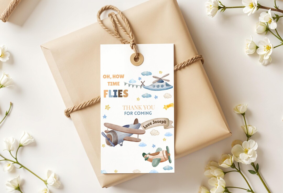 Editable Airplane Birthday Thank You Favor Tags Boys Colorful How Time ...