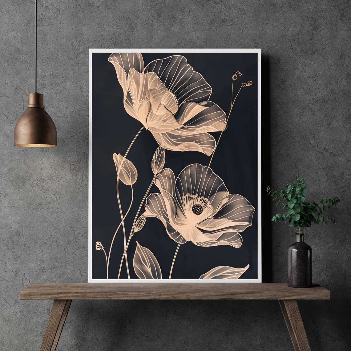 Abstract Beige Flowers Poster Contemporary Minimalist Wall Art ...
