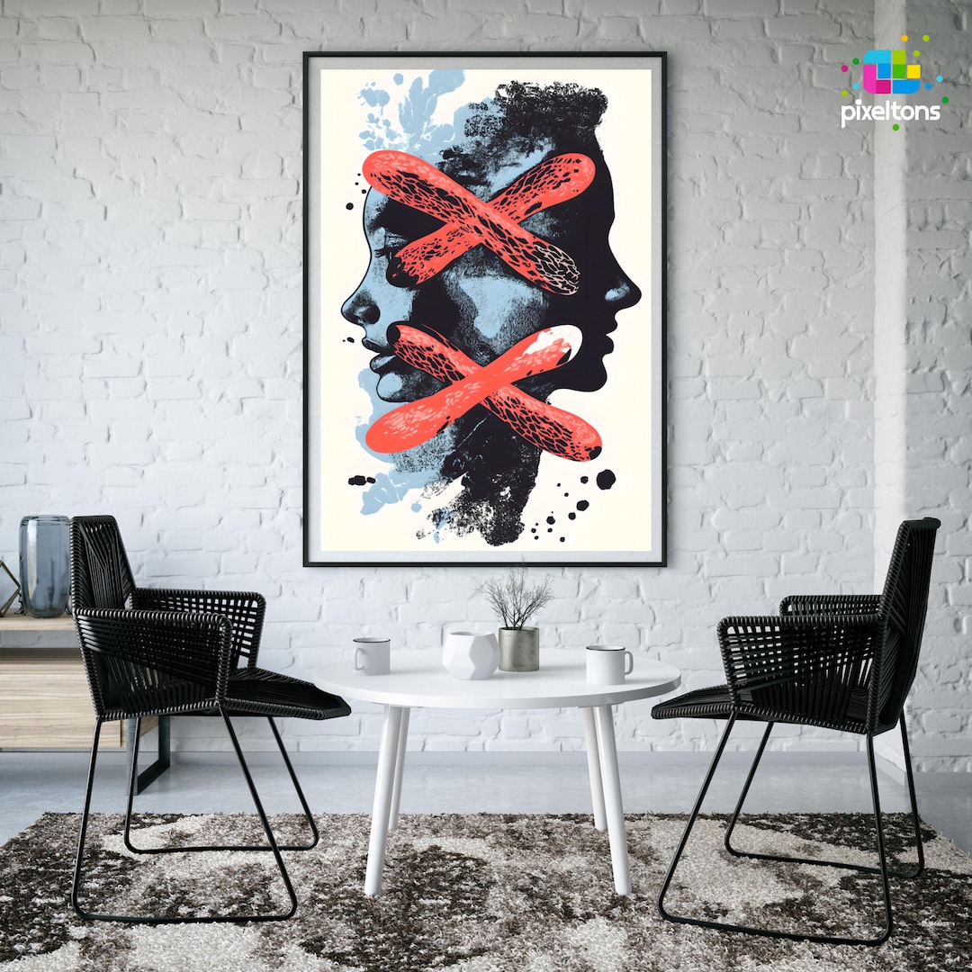 Abstract Double Face Art Print: Surreal Modern Expressionism (digital ...