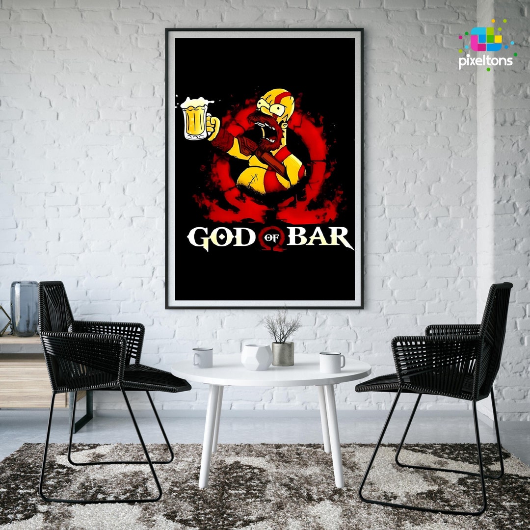 God of Bar Funny Wall Art Beer Lover Homer Poster Gaming Humor Print ...