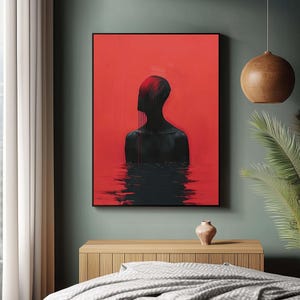 Abstract Red and Black Figure Art: Modern Emotional Print (digital ...
