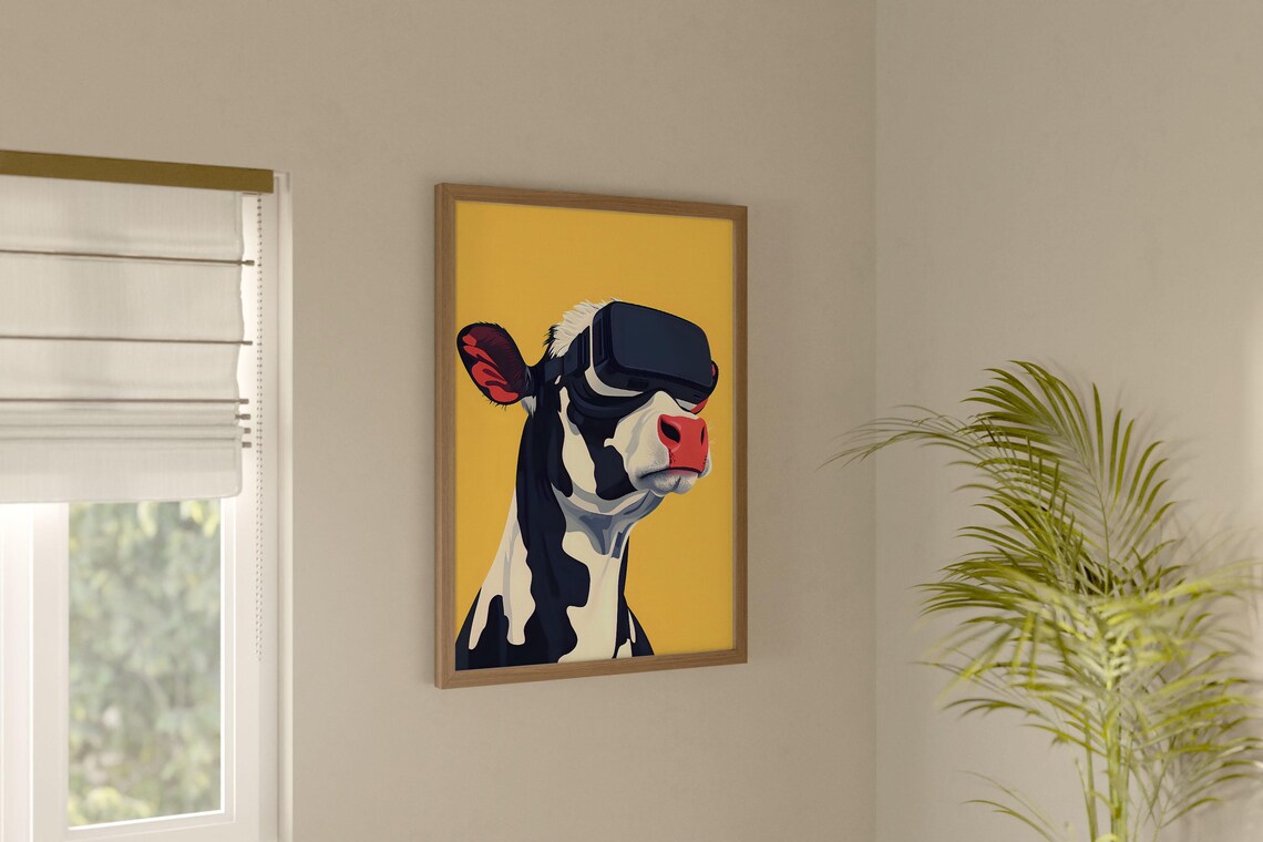 Funny Cow VR Headset Print: Modern Farmhouse Animal Art (digital ...