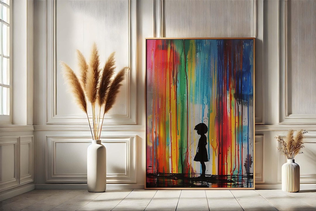 Rainbow Gril Silhouette Wall Art Colorful Abstract Painting Poster ...