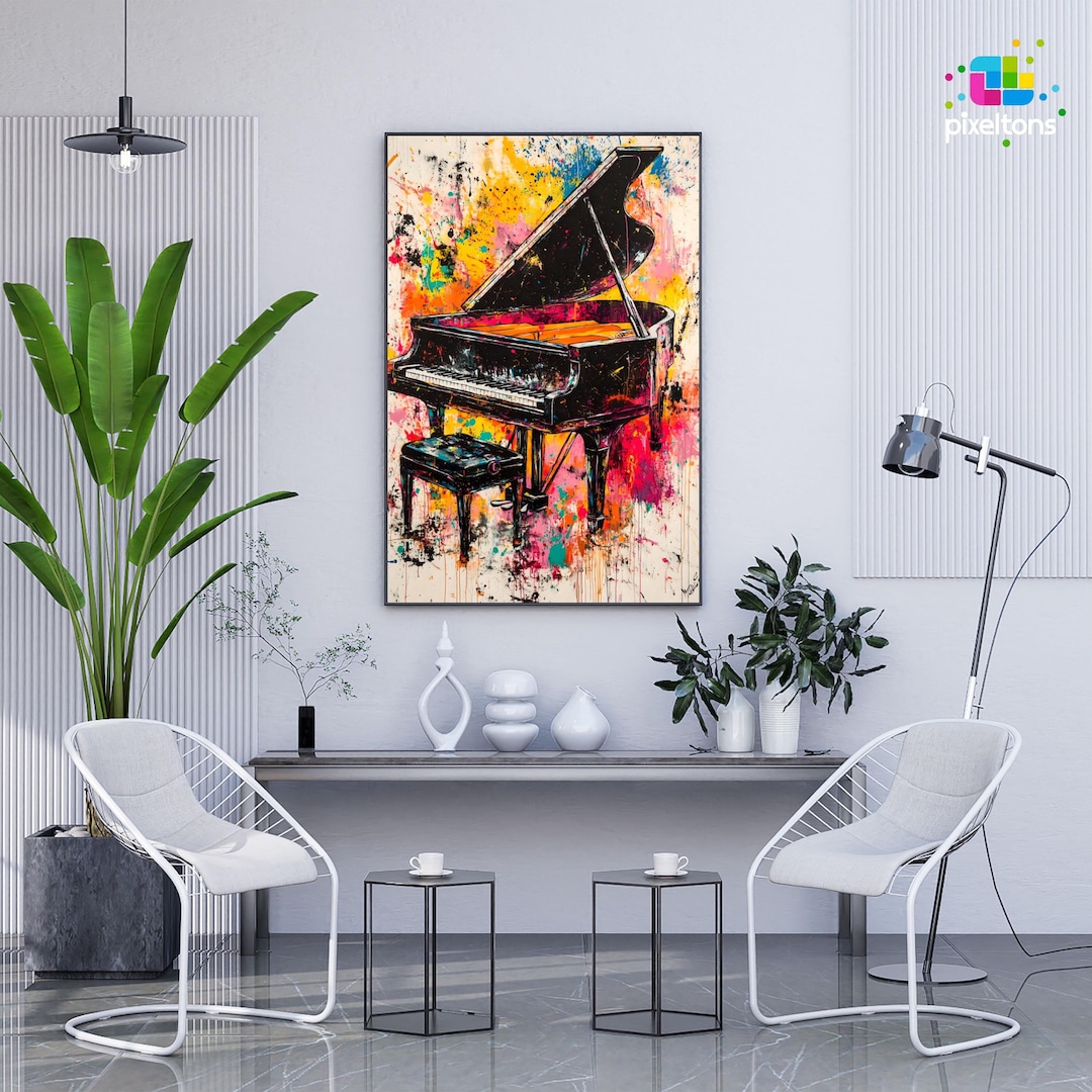 Colorful Grand Piano Art Print: Abstract Music Room Decor (digital ...