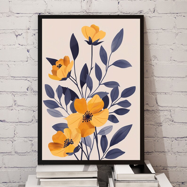 Flowers and Leaves Poster Modern Floral Print Stylish Wall Art Gift for ...