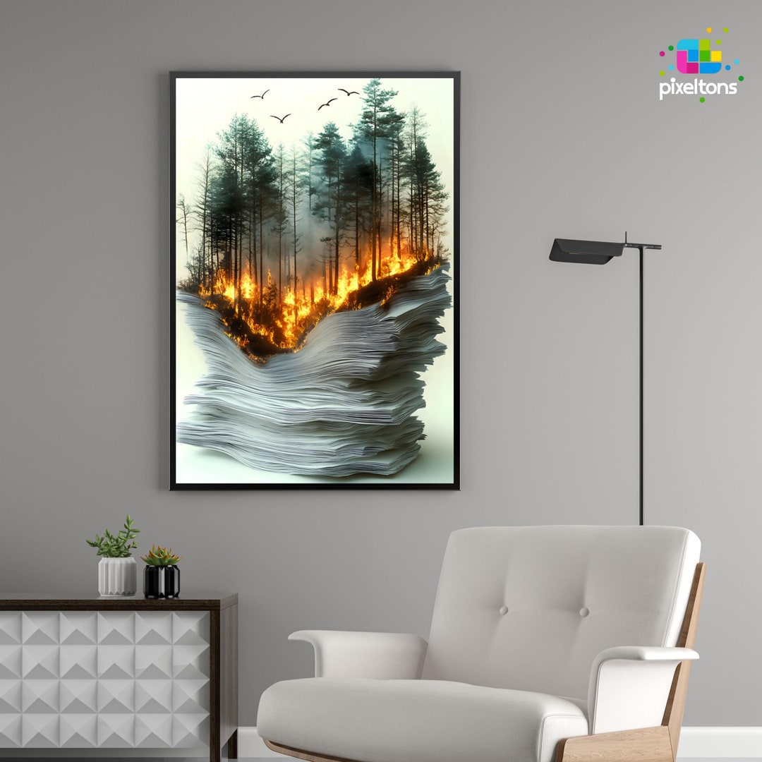 Environmental Awareness Wall Art Surreal Nature Poster Forest Fire ...