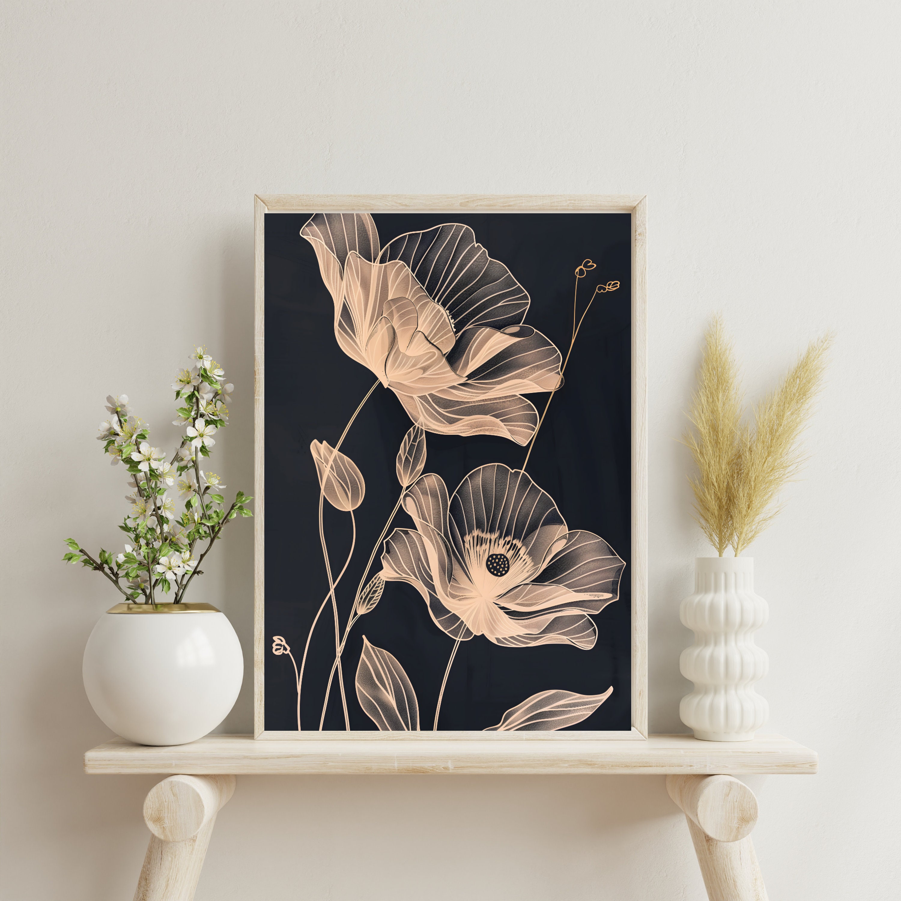 Abstract Beige Flowers Poster Contemporary Minimalist Wall Art ...
