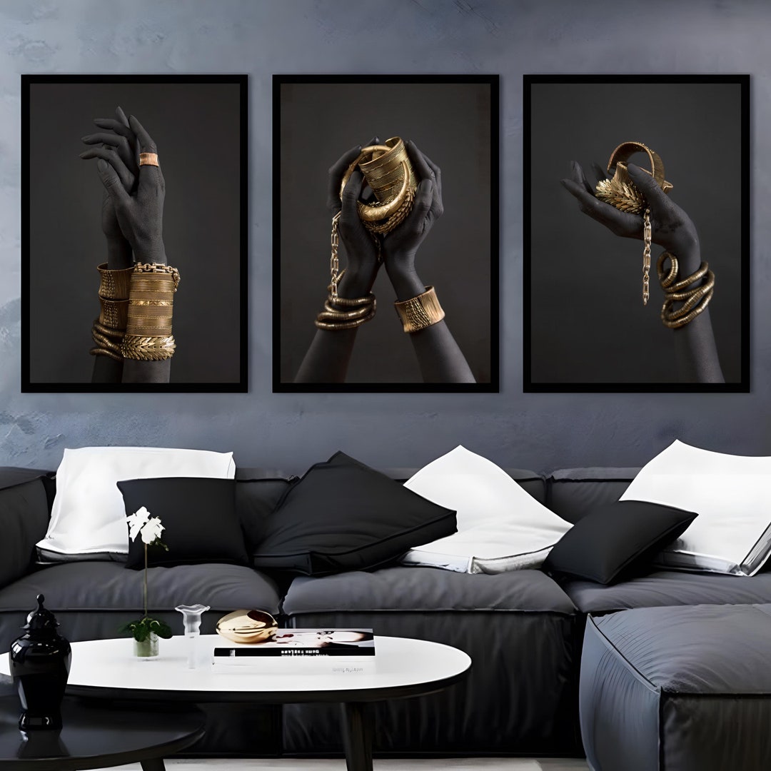 Luxury Black and Gold Hands Wall Art Set Modern Glamour Print Elegant ...