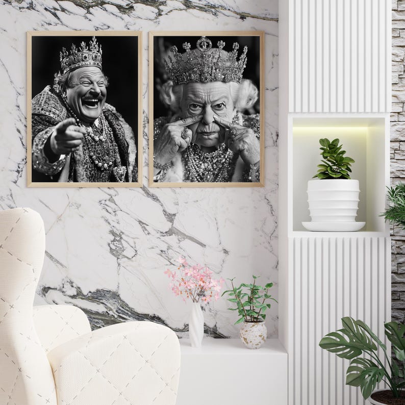 Humorous Royalty Wall Art Funny King and Queen Printable Portraits ...