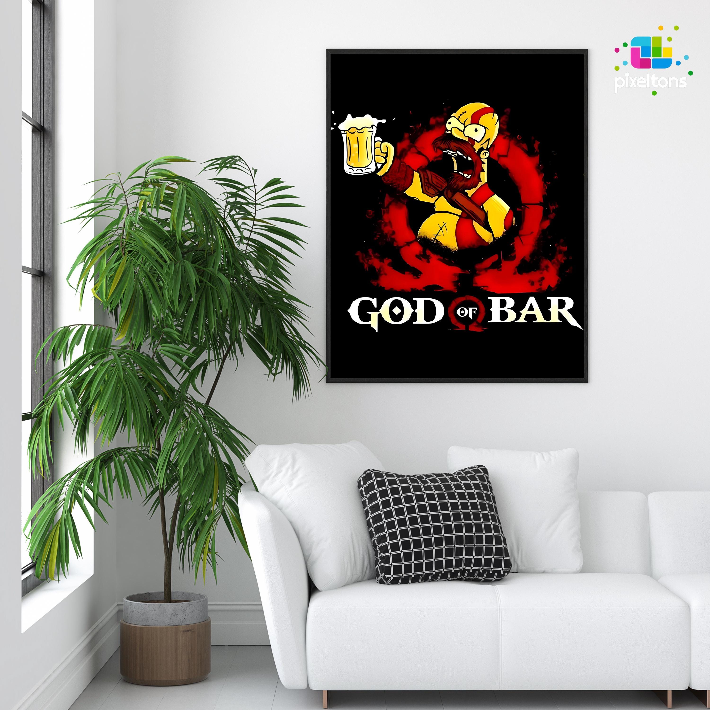 God of Bar Parody Poster: Homer Simpson, Kratos, Beer Lover (digital ...