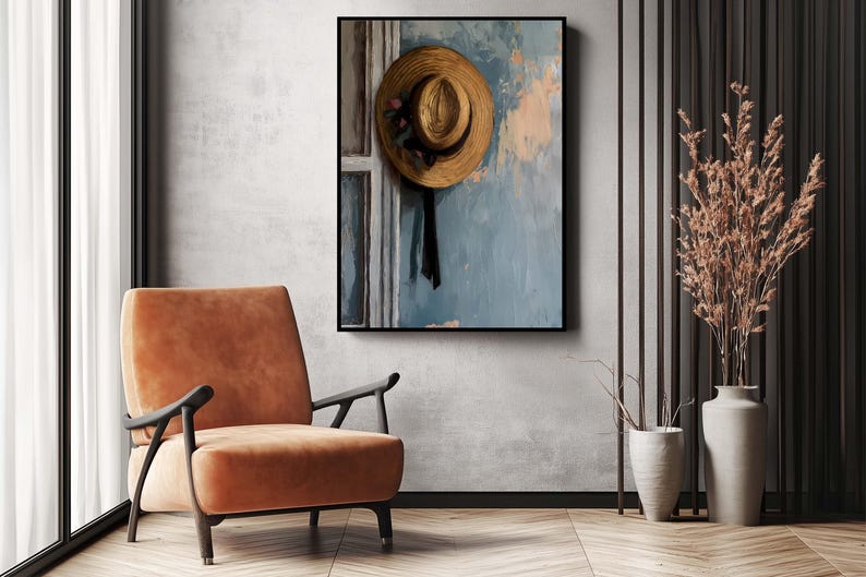 Rustic Straw Hat Oil Painting, Vintage Cottagecore Wall Art, French ...