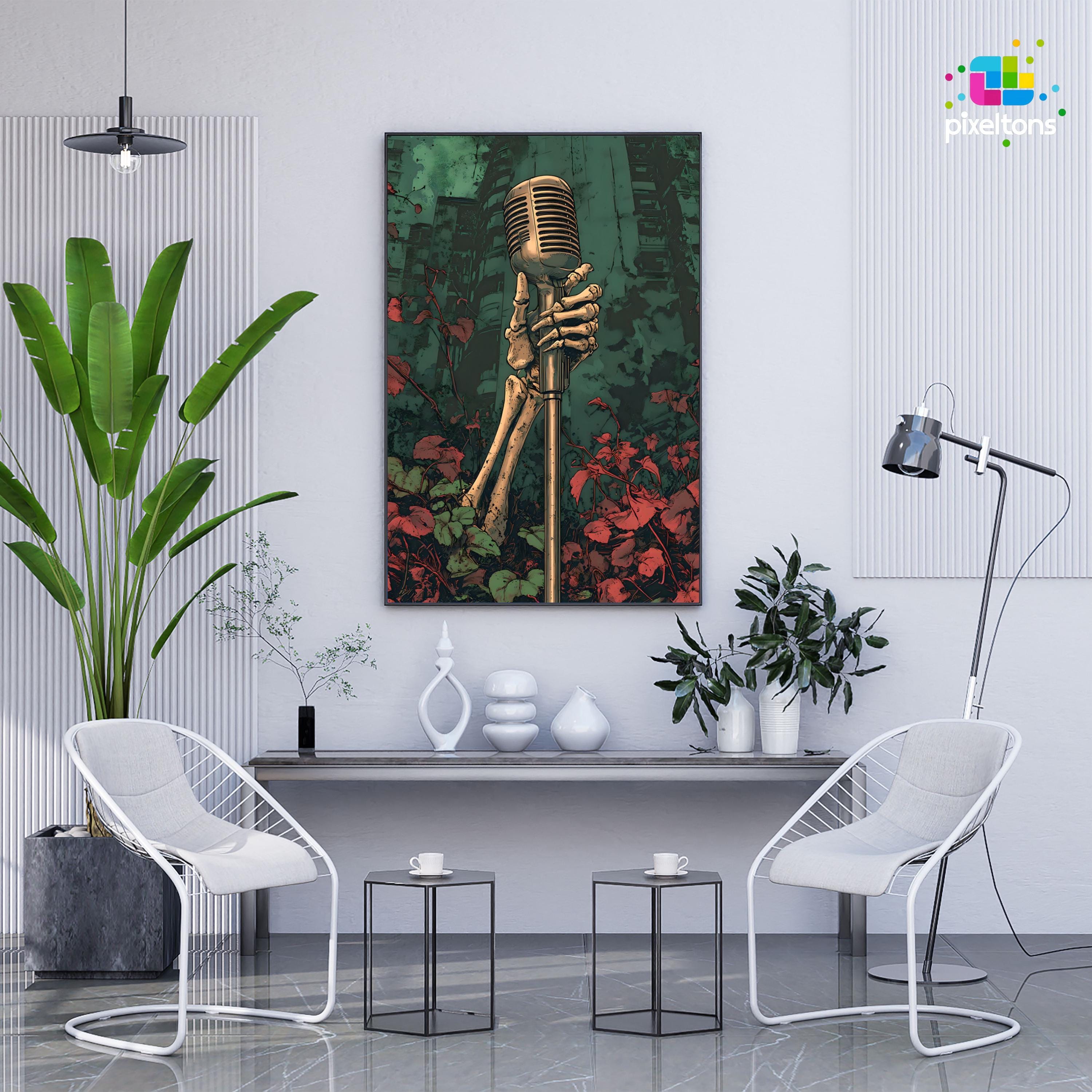 Skeleton Hand Microphone Poster: Retro Gothic Musician Art (digital ...