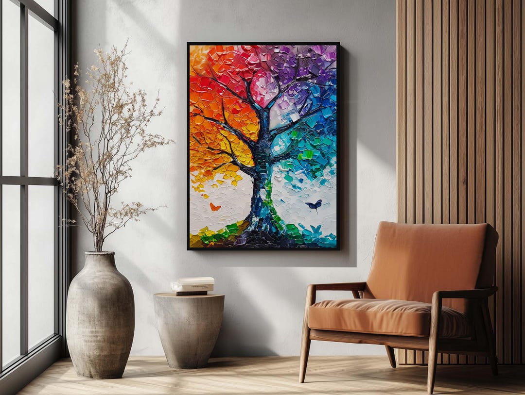 Colorful Tree Wall Art Vibrant Abstract Poster Four Seasons Painting ...