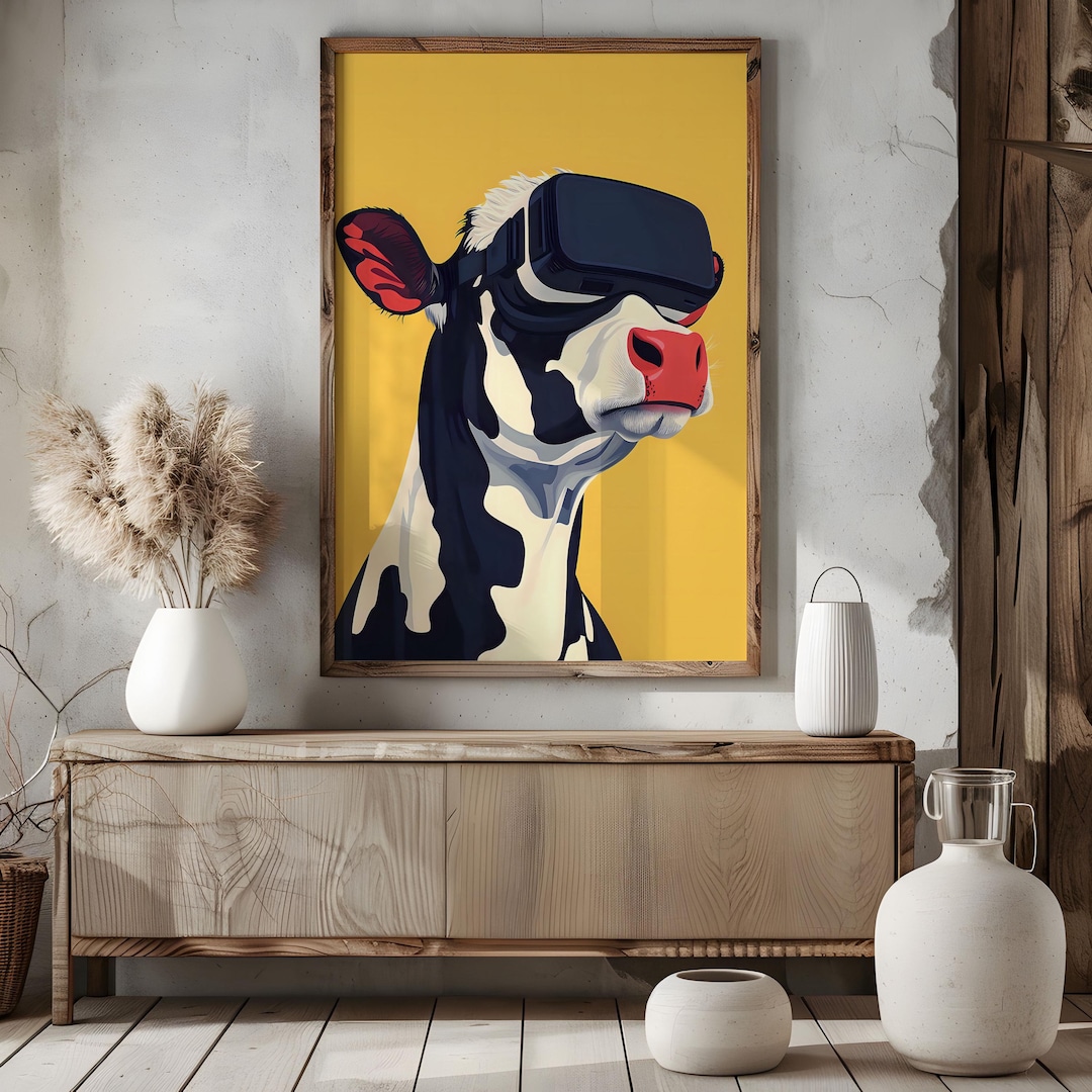 Funny Cow VR Headset Print: Modern Farmhouse Animal Art (digital ...