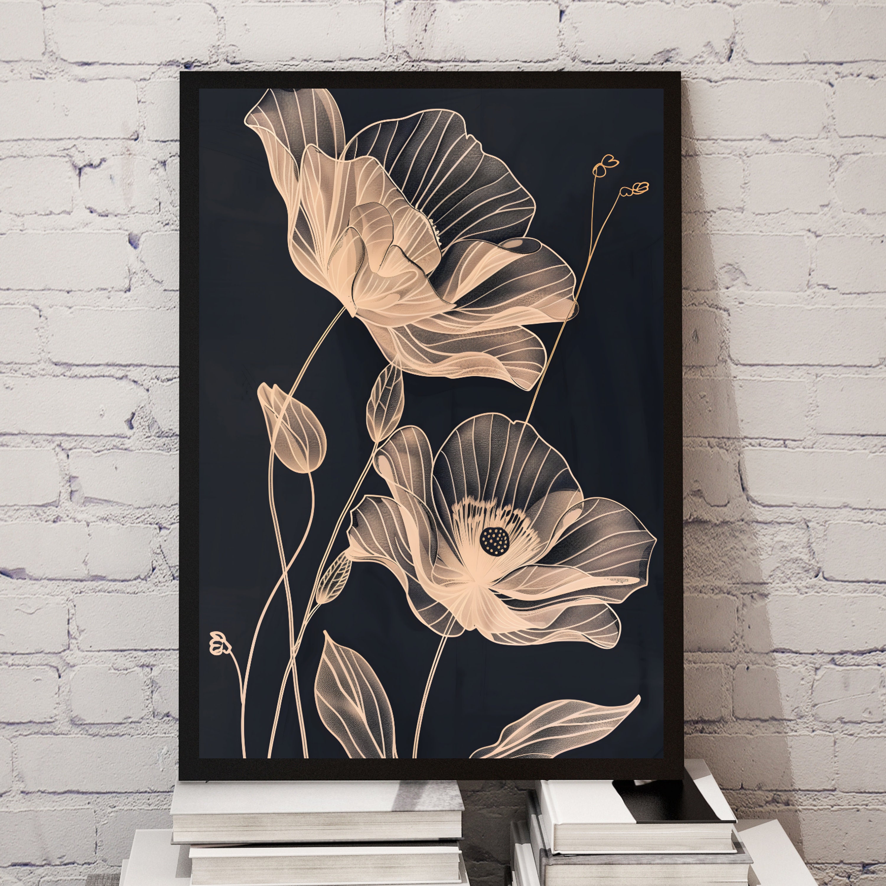 Abstract Beige Flowers Poster Contemporary Minimalist Wall Art ...