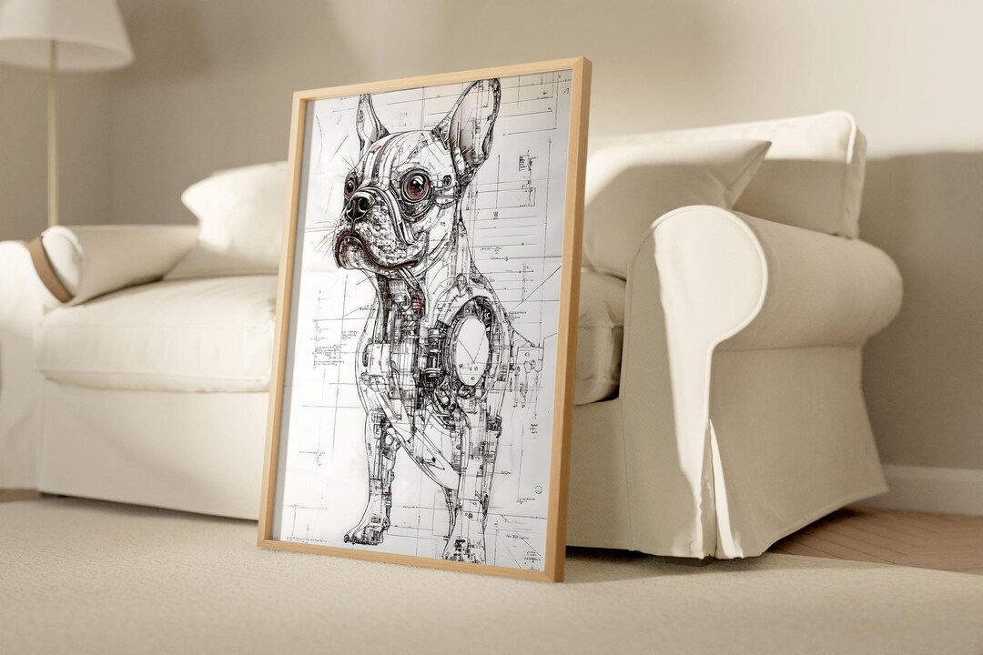 Cyberpunk French Bulldog Print: Sci-fi Robot Dog Blueprint (digital ...