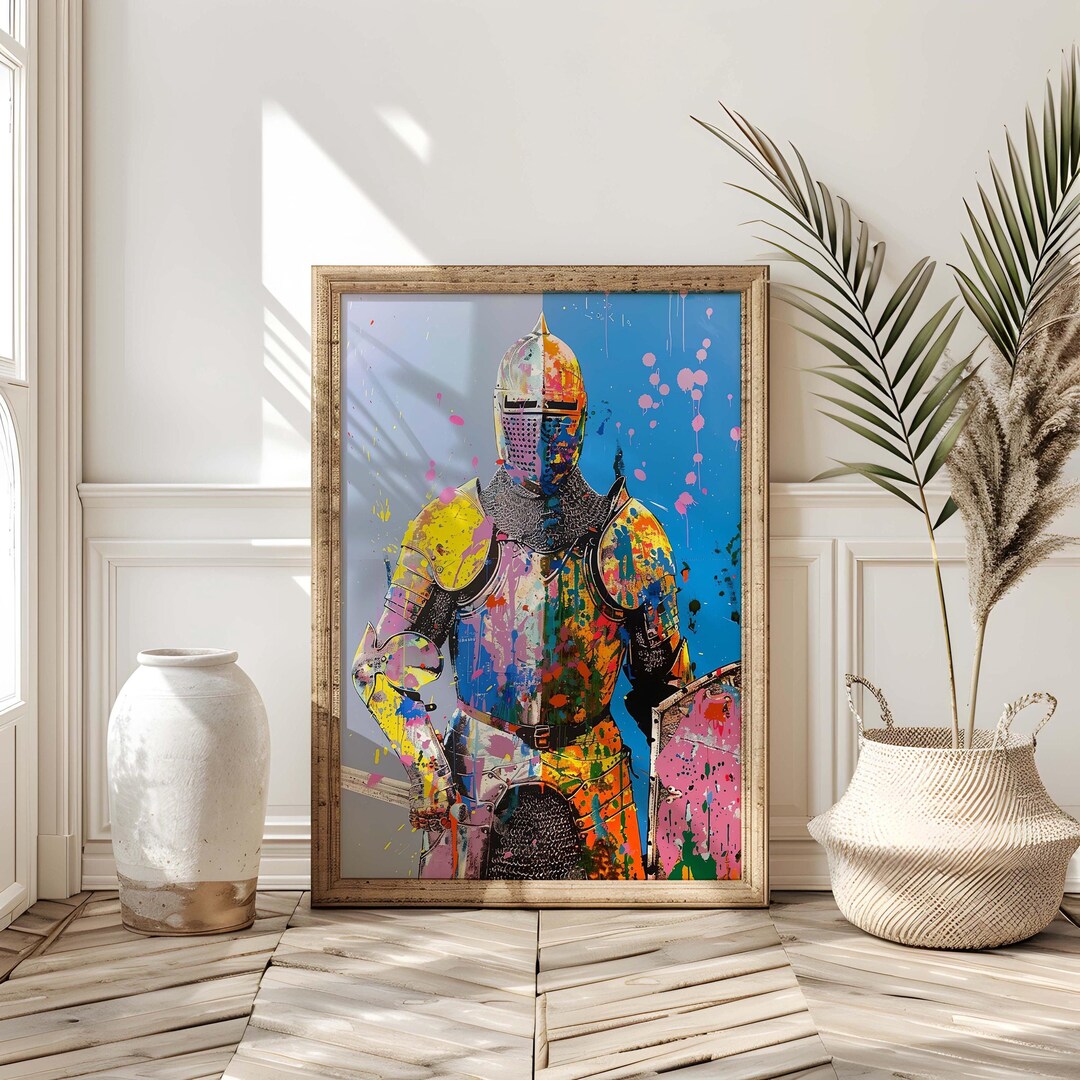 Graffiti Knight Wall Art Medieval Armor Poster Colorful Street Style ...