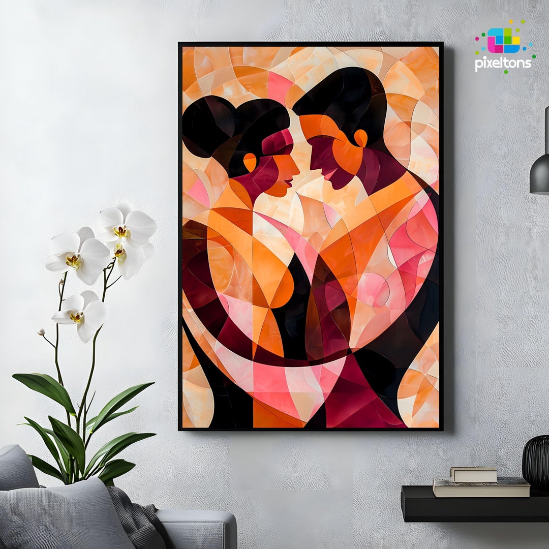 Abstract Couple Art Romantic Wall Art Modern Love Poster Colorful ...