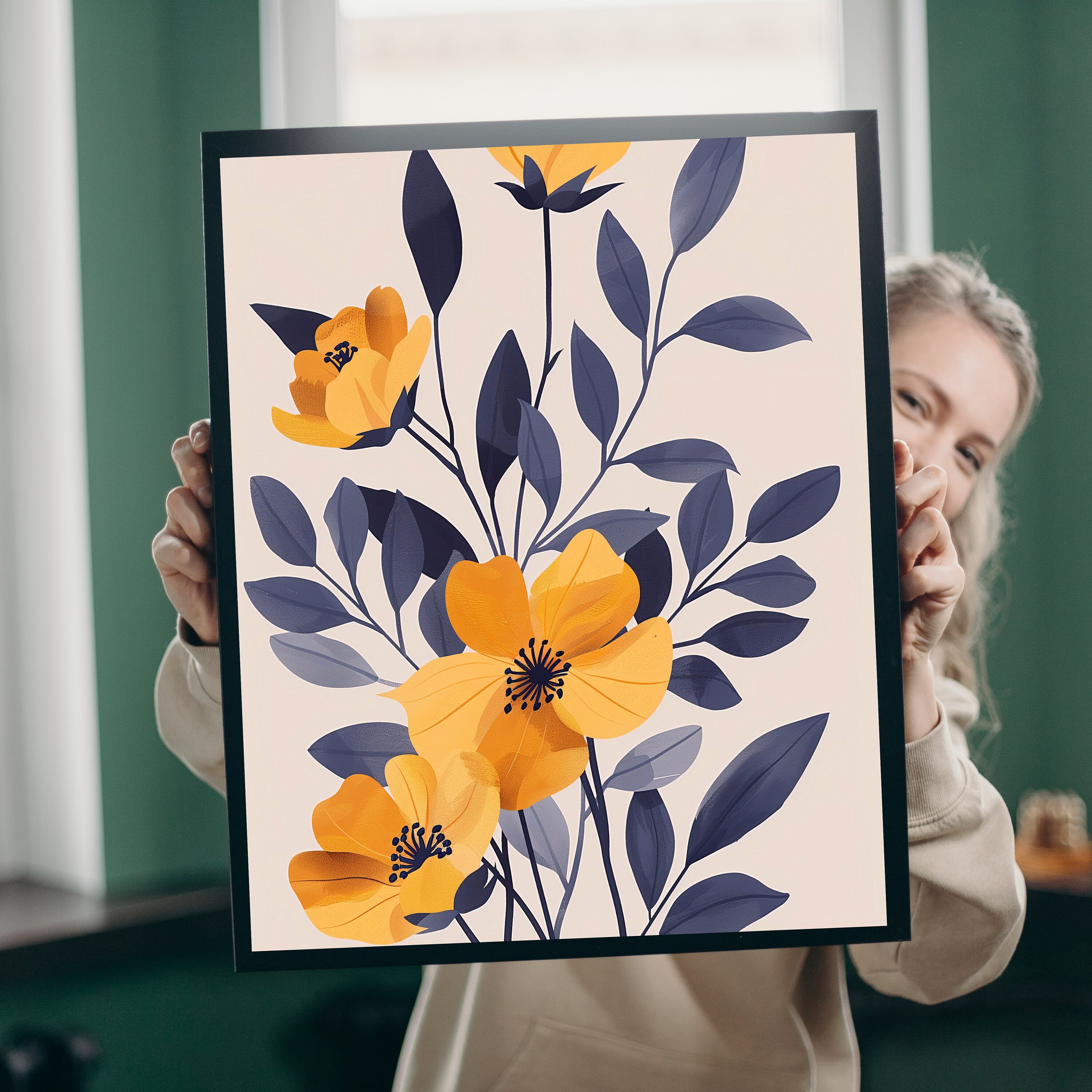 Flowers and Leaves Poster Modern Floral Print Stylish Wall Art Gift for ...