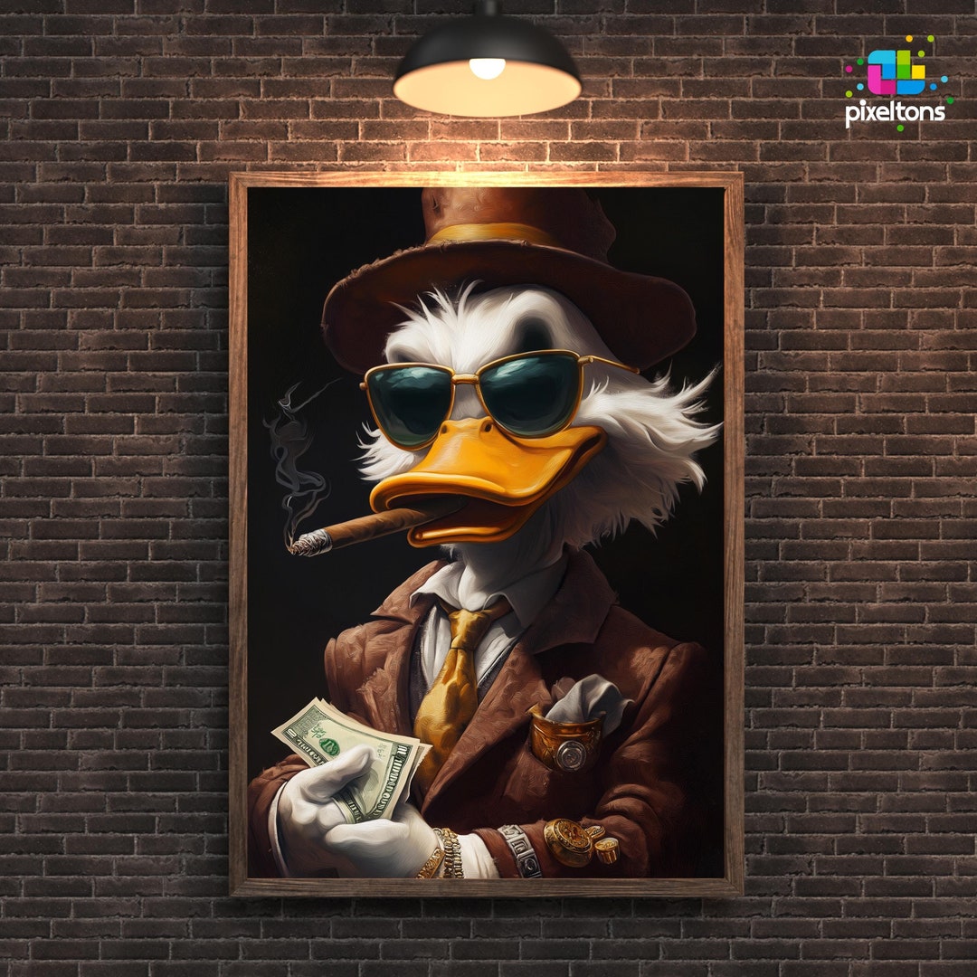 Rich Duck Smoking Cigar Wall Art Cartoon Style Poster Money Boss Luxury ...