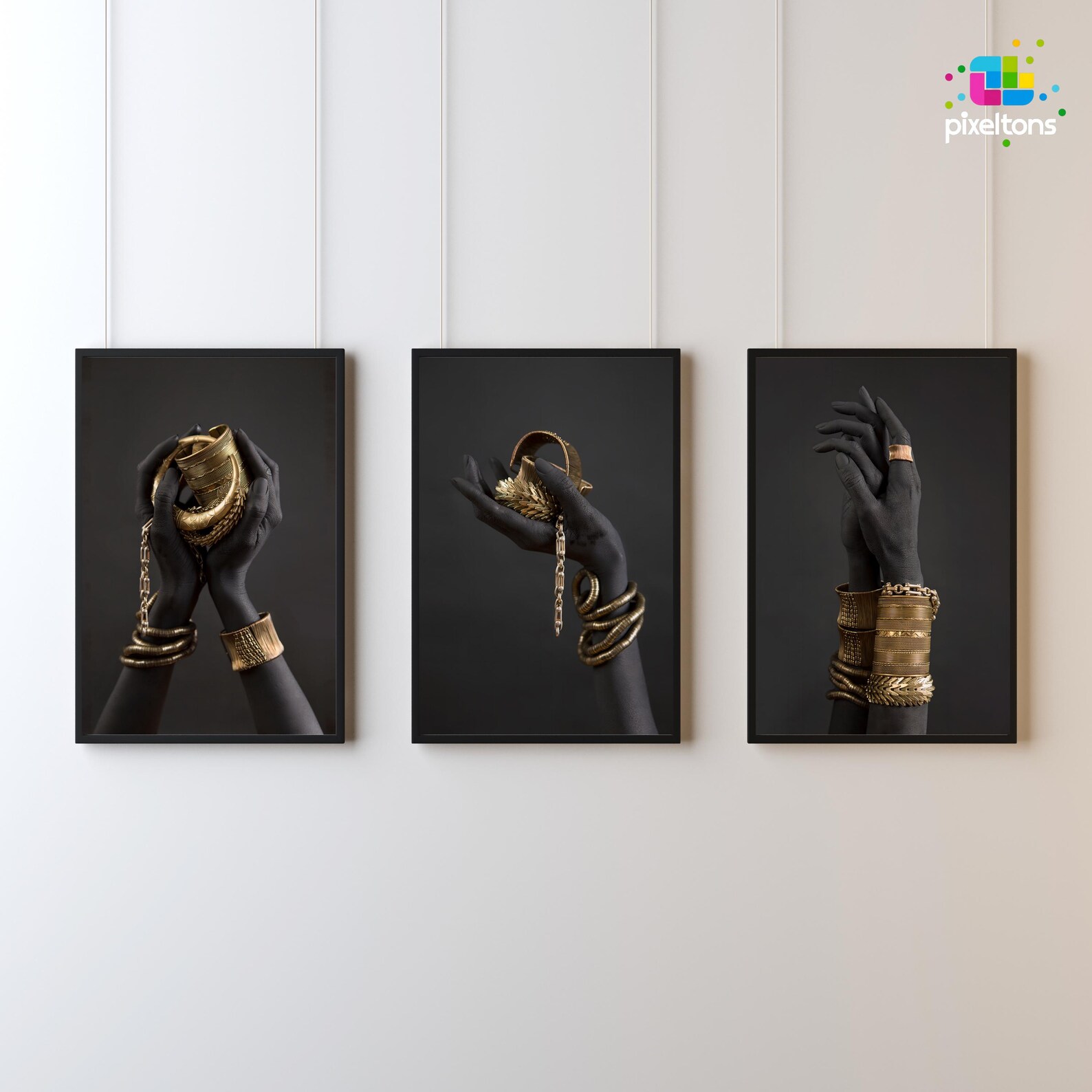Luxury Black and Gold Hands Wall Art Set Modern Glamour Print Elegant ...
