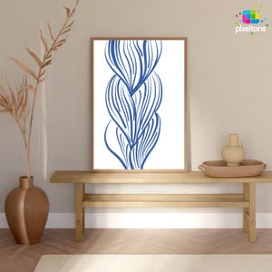 Trendy Blue Line Modern Minimalist Wall Art Set Abstract Blue Botanical ...