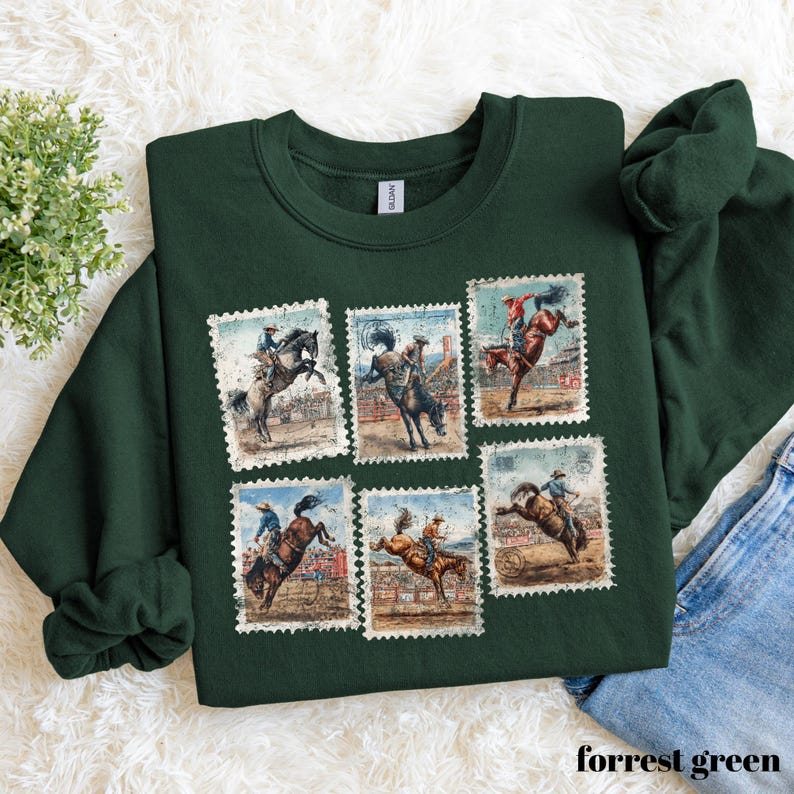 Rodeo Sweatshirt Bucking Horse, Western Cowboy Crewneck, Vintage Rodeo ...