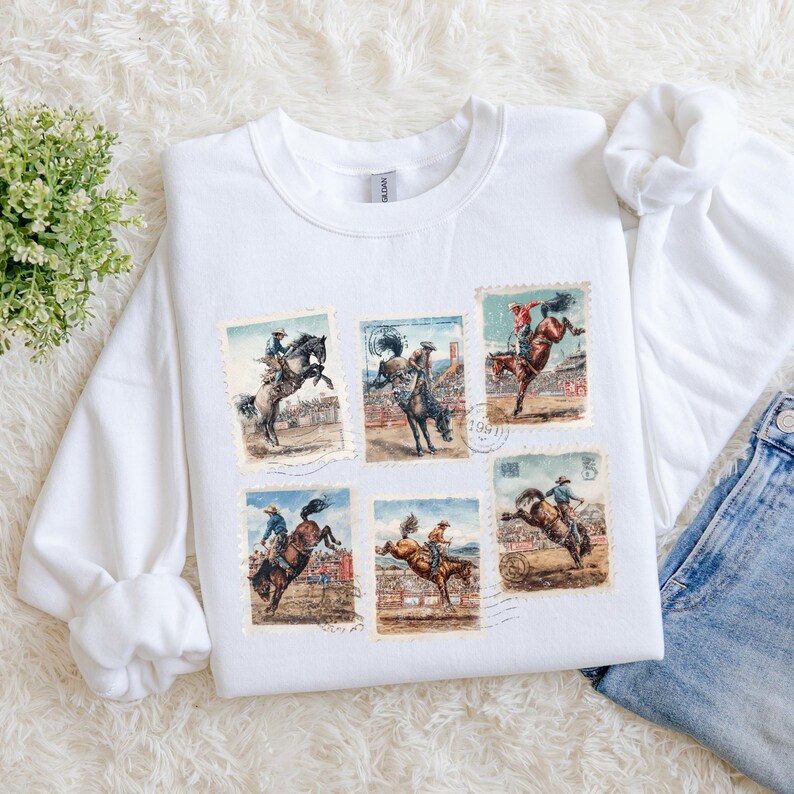 Rodeo Sweatshirt Bucking Horse, Western Cowboy Crewneck, Vintage Rodeo ...