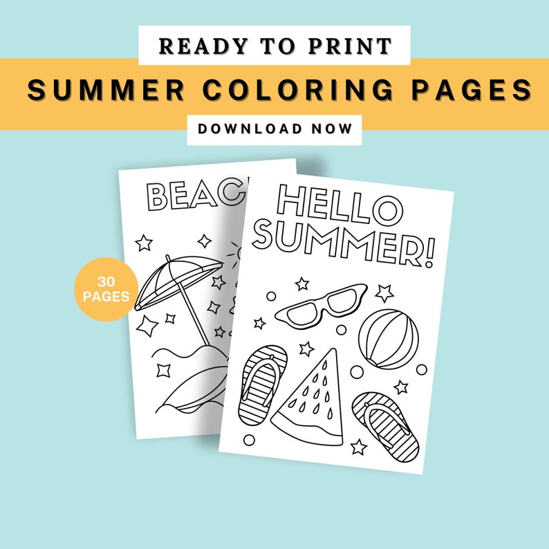 Kids Summer Coloring Pages Pool Beach Party Favor Kids Summer ...