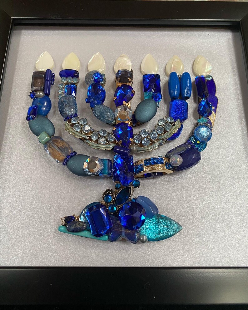 Upcycled Jewelry Art Menorah: Handmade Framed Art - Etsy