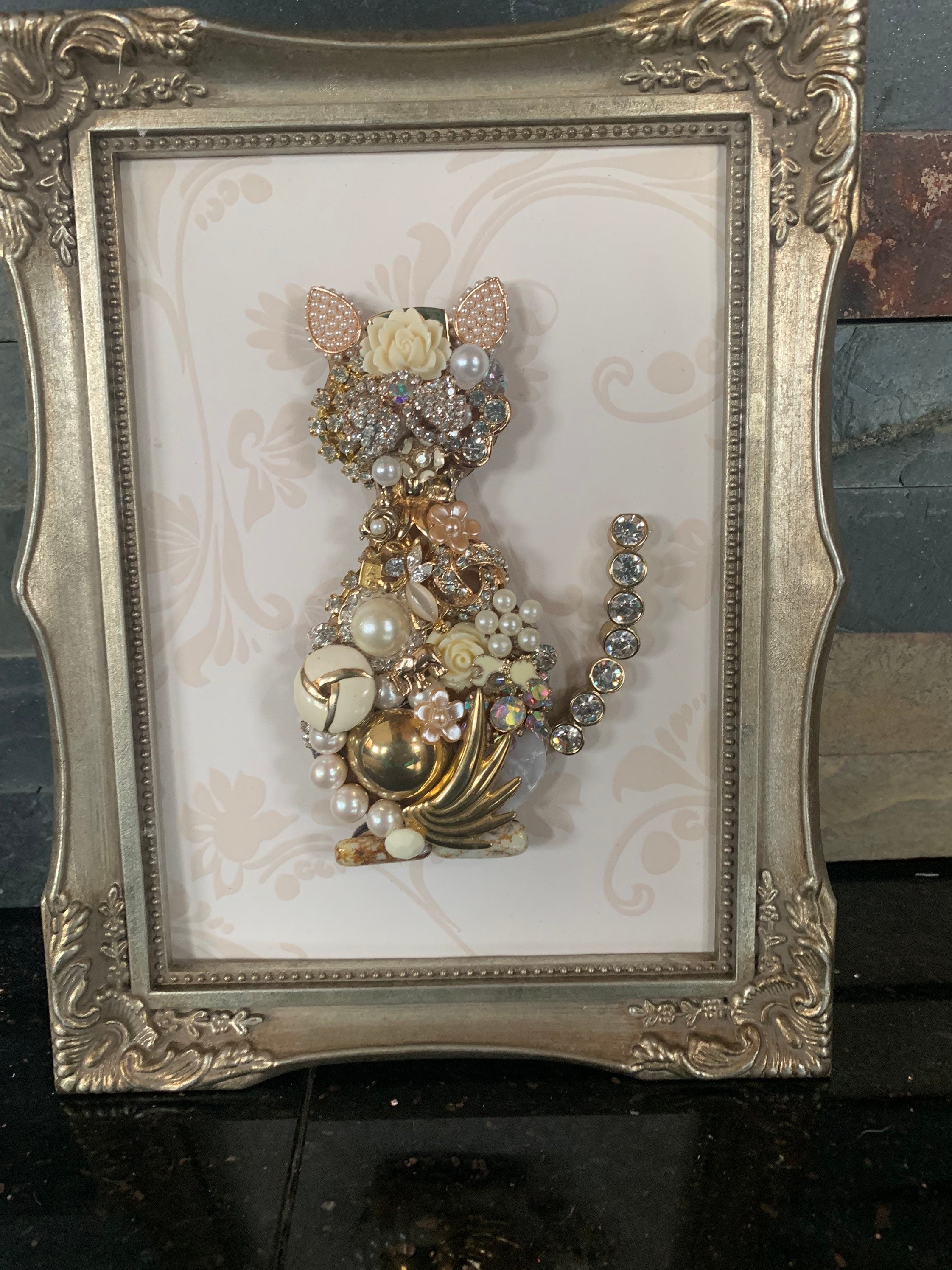 5x7 Gold & Pearl Cat - Etsy