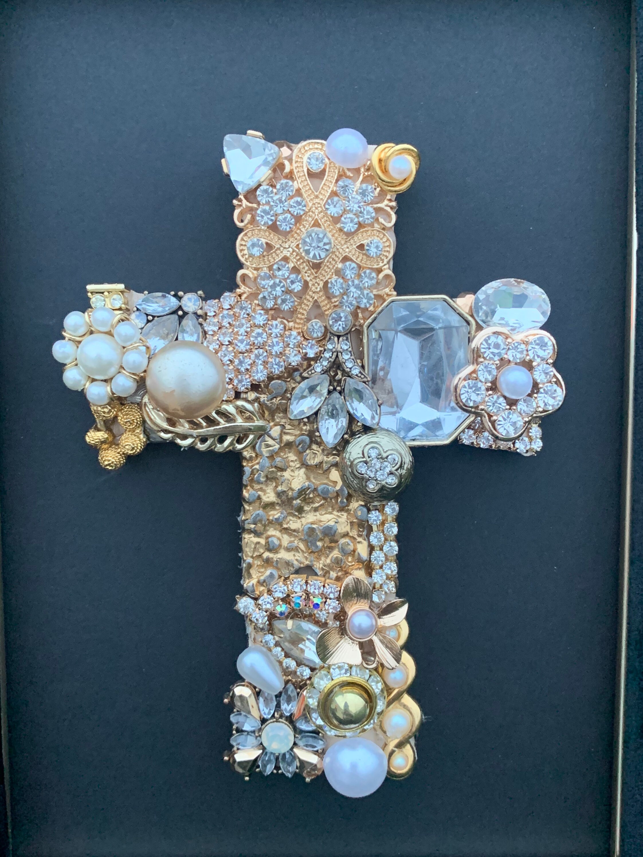 5x7 Framed Jewelry Cross- Jewelry Art **READ DESCRIPTION** - Etsy