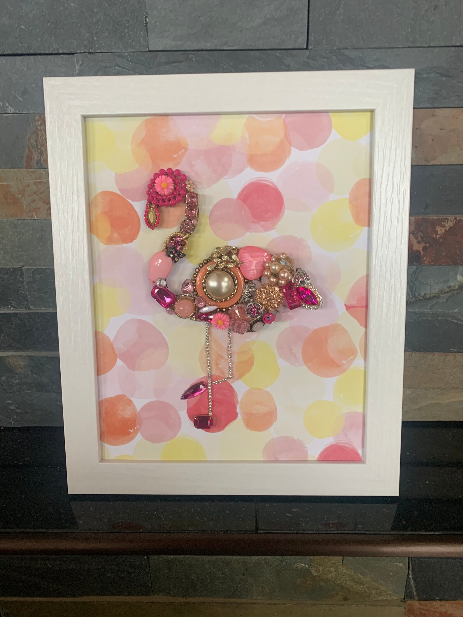 8x10 Flamingo Framed Jewlery Art **READ DESCRIPTION** - Etsy