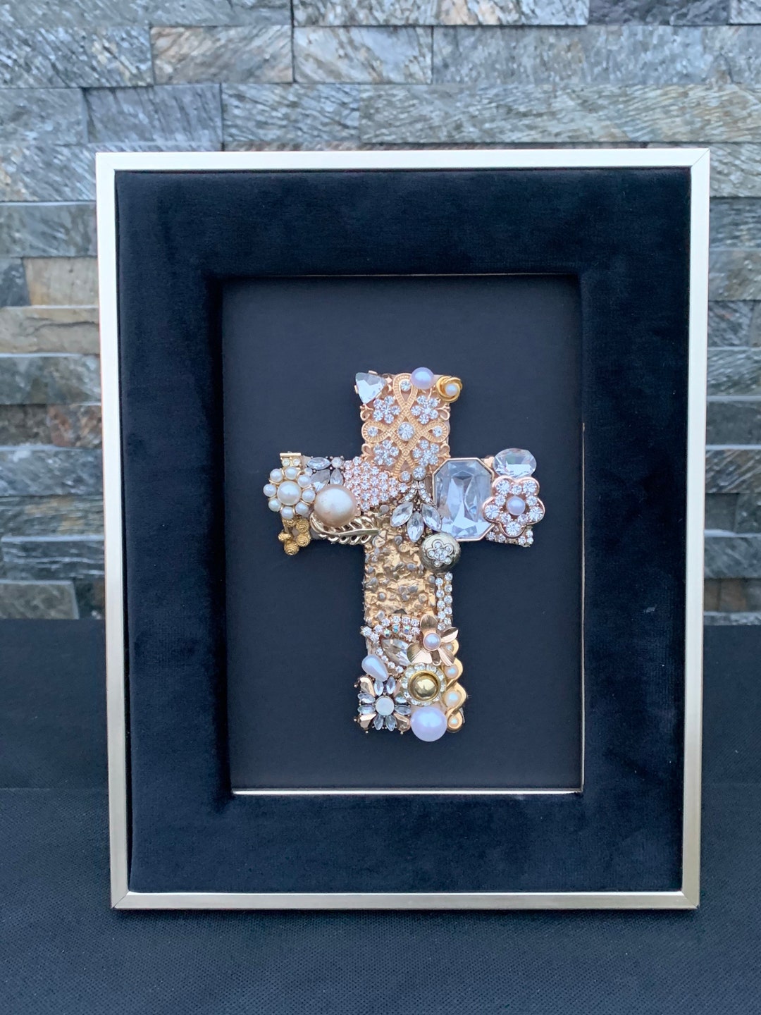 5x7 Framed Jewelry Cross- Jewelry Art **READ DESCRIPTION** - Etsy
