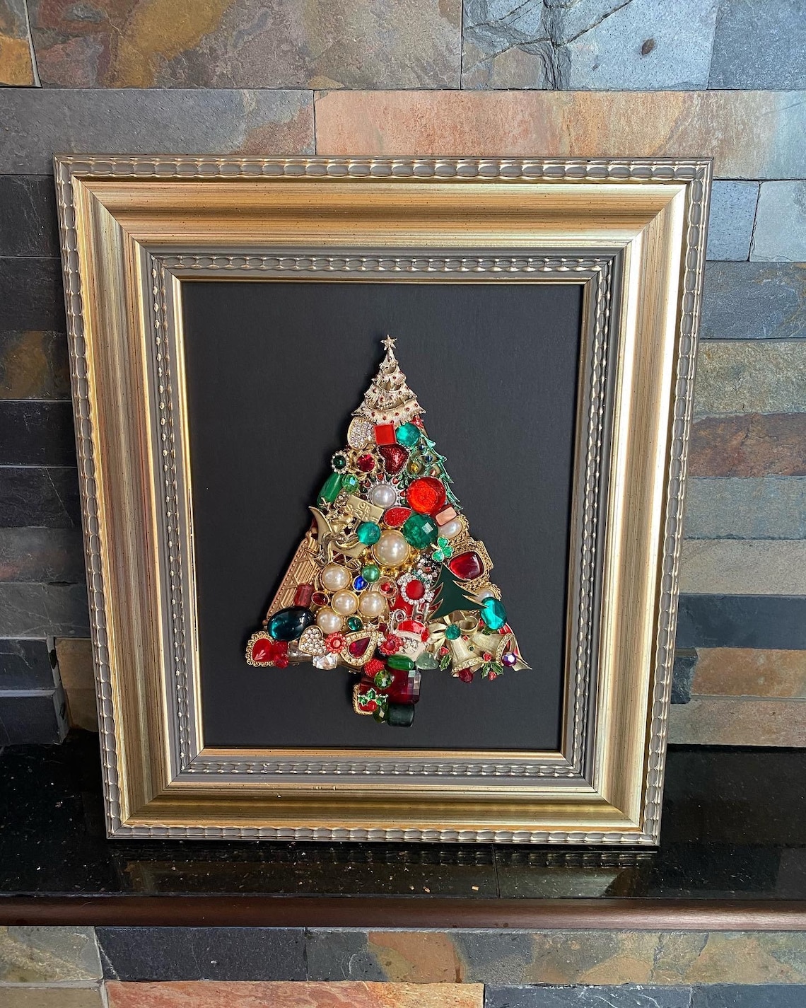 8x10 Framed Christmas Tree Jewelry Art **READ DESCRIPTION** - Etsy