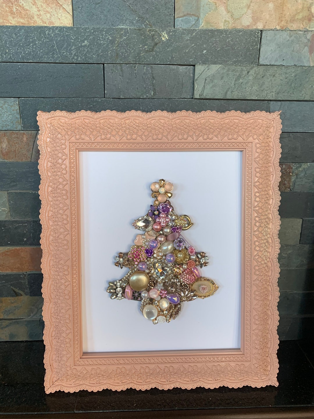 8x10 Framed Christmas Tree Jewelry Art **READ DESCRIPTION** - Etsy