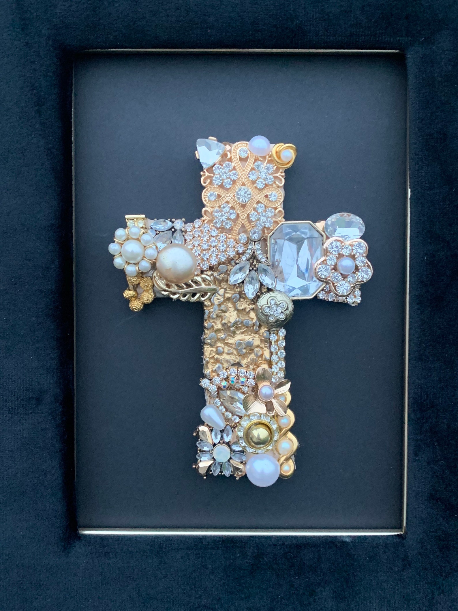 5x7 Framed Jewelry Cross- Jewelry Art **READ DESCRIPTION** - Etsy