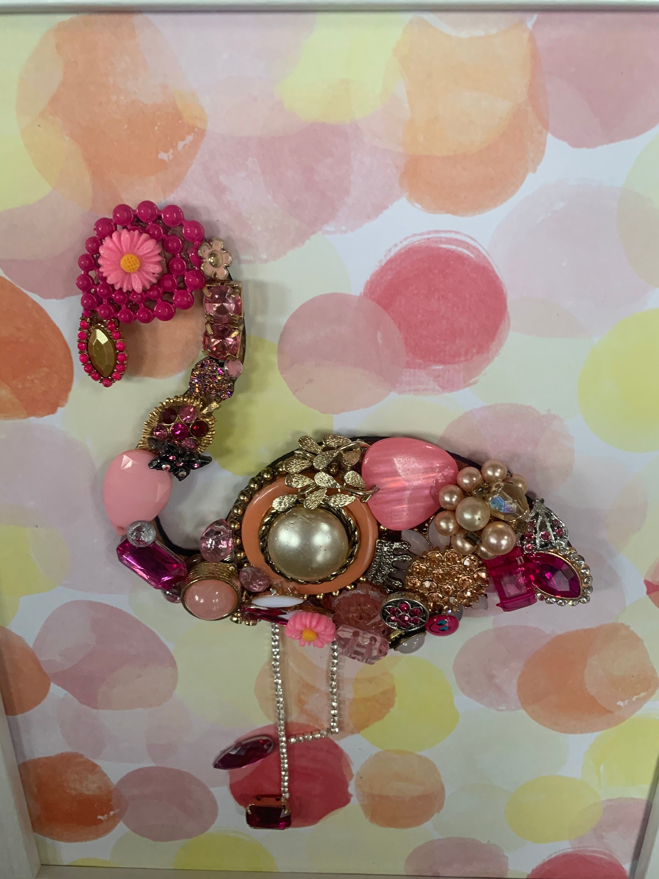 8x10 Flamingo Framed Jewlery Art **READ DESCRIPTION** - Etsy