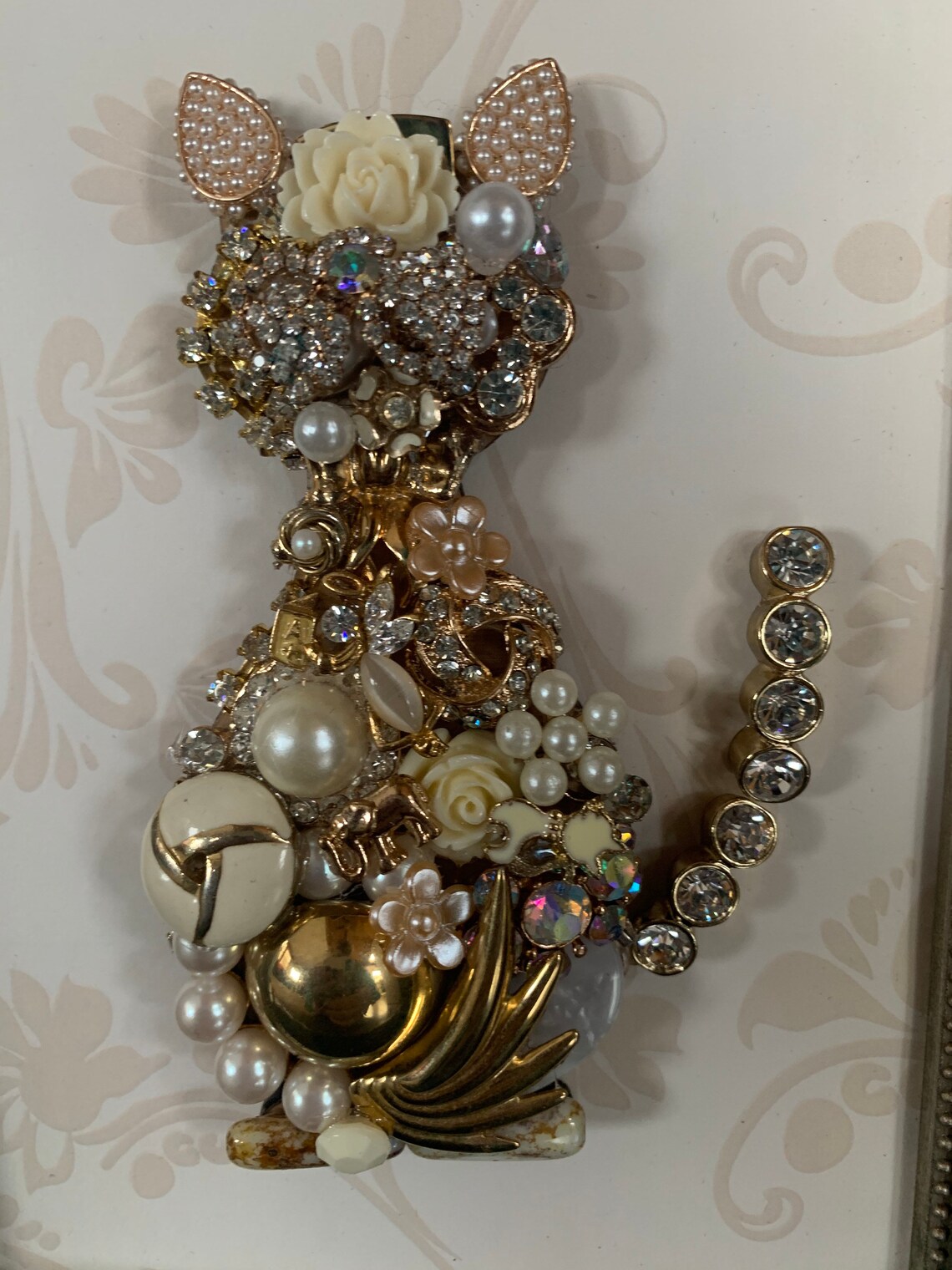 5x7 Gold & Pearl Cat - Etsy