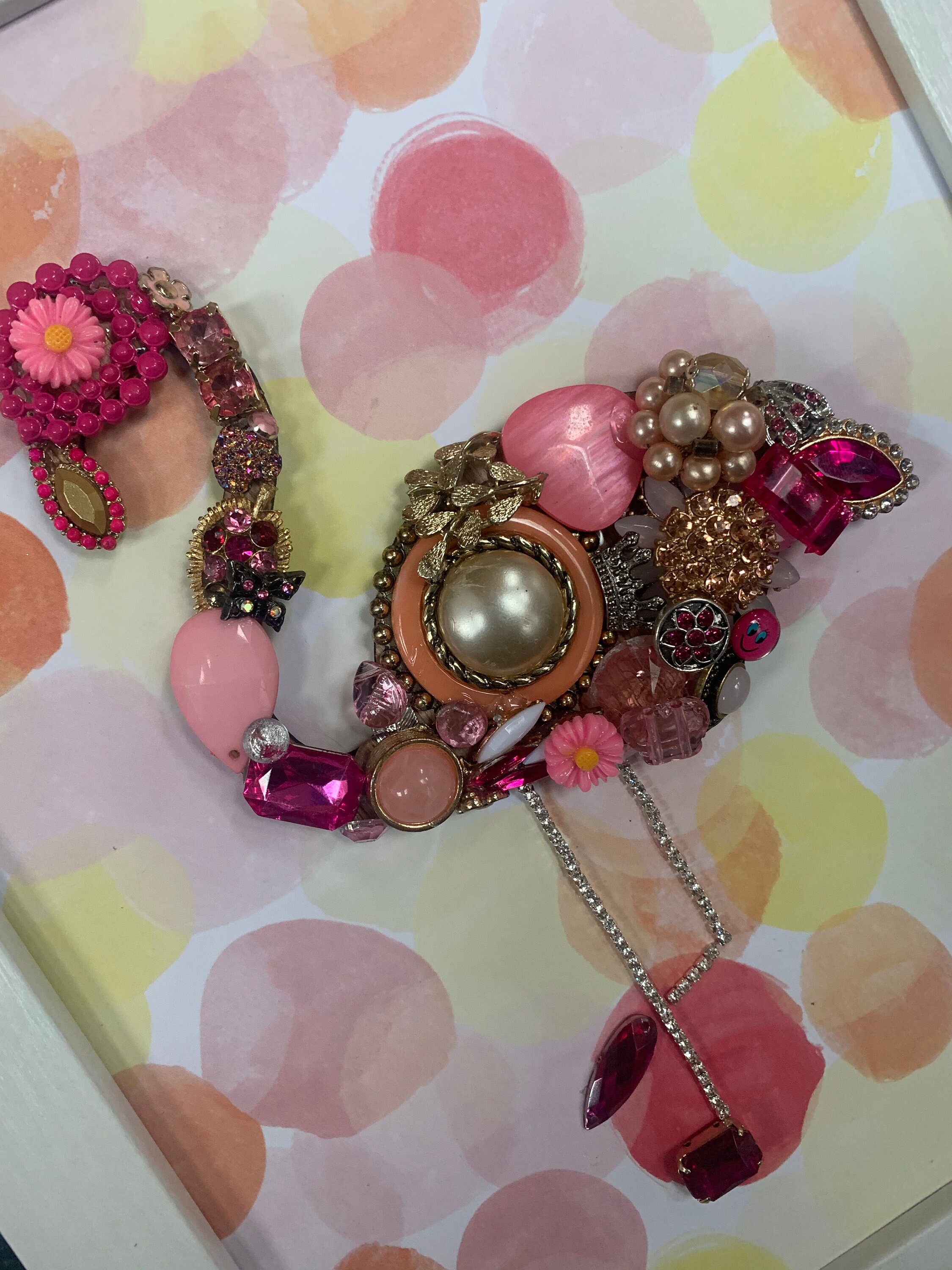 8x10 Flamingo Framed Jewlery Art **READ DESCRIPTION** - Etsy