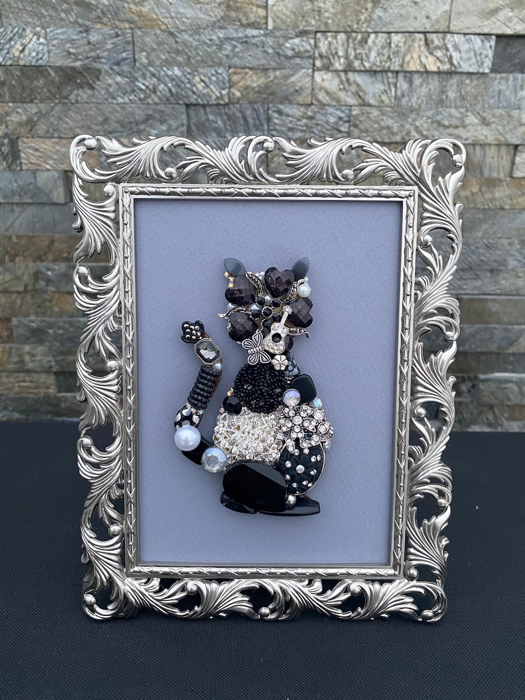 5x7 Framed Sliver Cat **READ DESCRIPTION** - Etsy