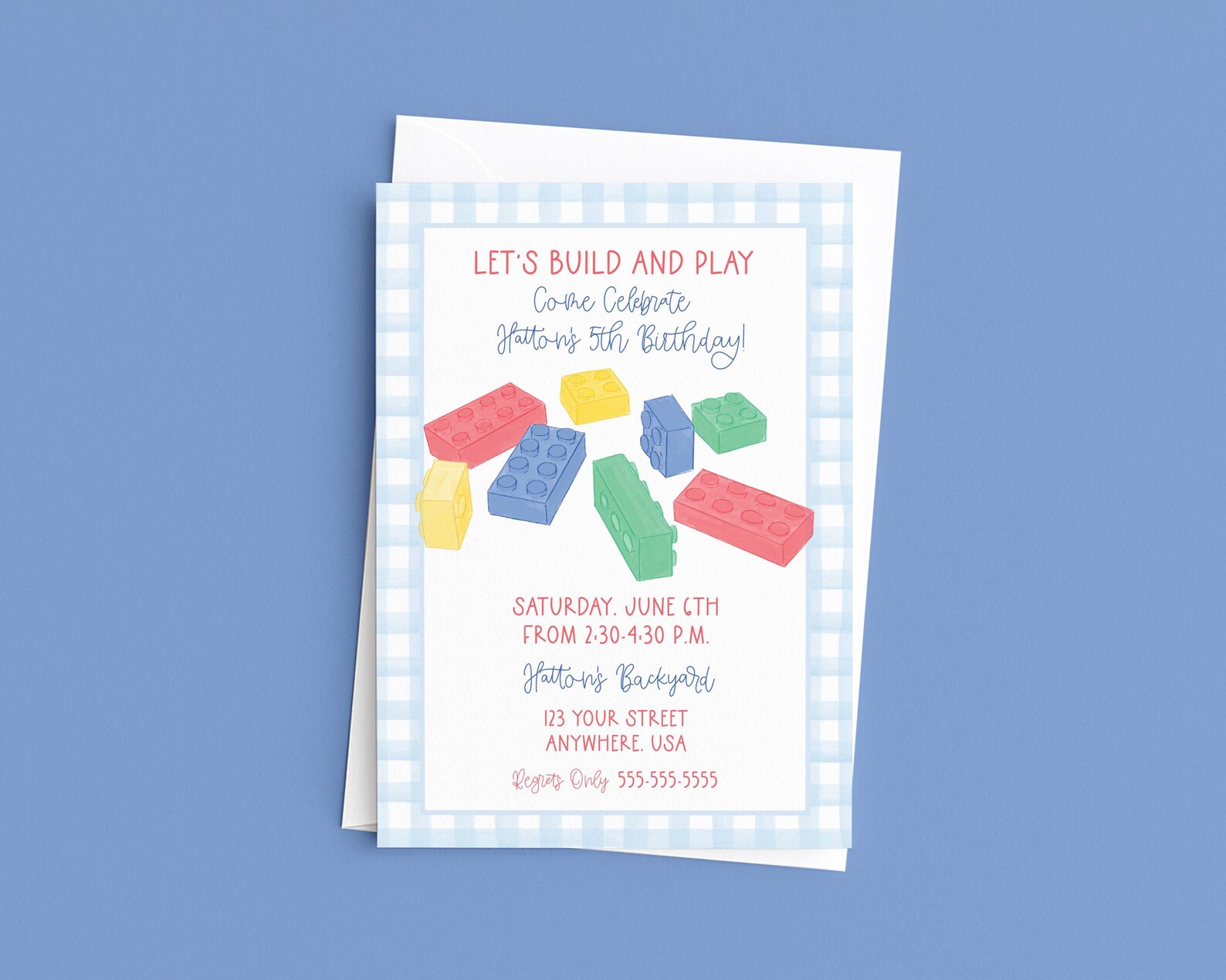 Watercolor Lego Theme Birthday Party Invite Printable Building Blocks ...