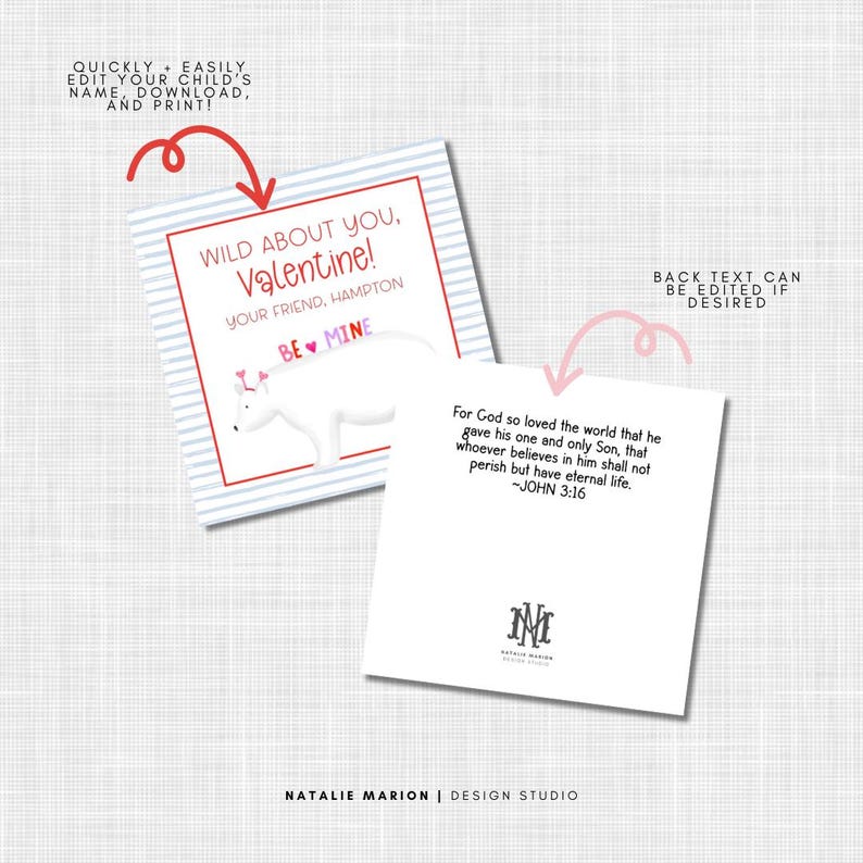 PRINTABLE Valentine's Day Classroom Favor Tag Wild About You Boy Animal ...